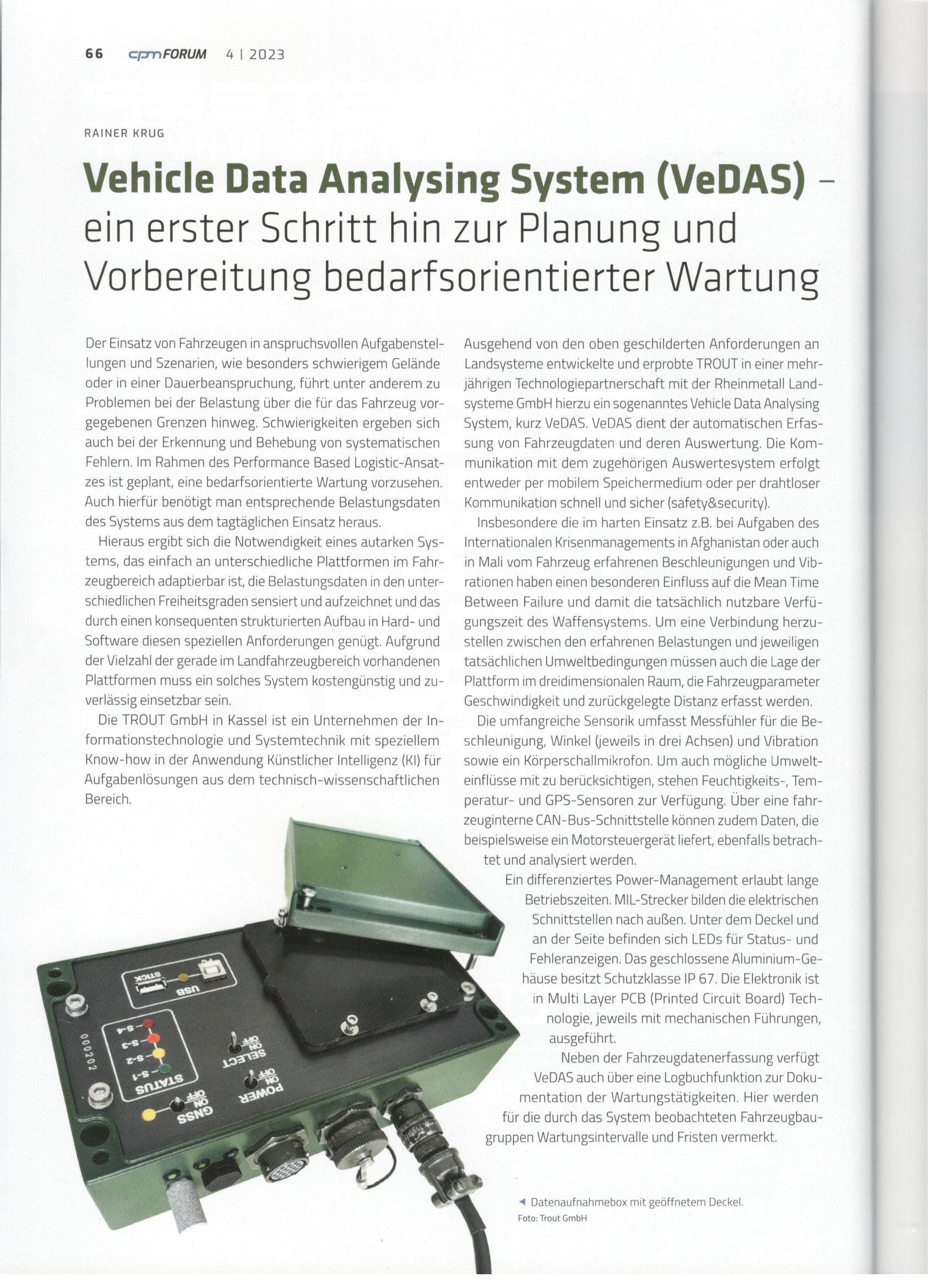 VeDAS Vehicle Data Analysing System V3 – Trout GmbH